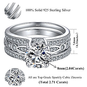 MABELLA 2.7 Carats Round Cut White Cubic Zirconia 925 Sterling Silver Alternative Engagement Wedding Ring Set Size 8
