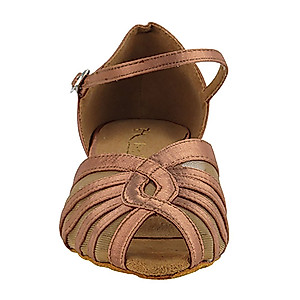 Very Fine Dance Shoes - Ladies Practice, Cuban Low Heel Ballroom Dance Shoes - 2719FT - 1-inch Heel and Foldable Brush Bundle - Tan Satin - Flesh Mesh - 7.5
