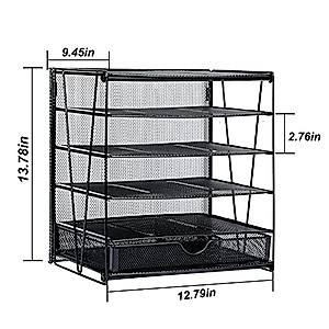 Samstar Letter Tray Organizer, 5-Tier Desk File Organizer Paper Sorter Letter Shelf Rack with Sliding Drawer, Black