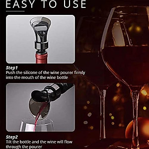 2 in 1 Wine Aerator Pourer, 4 Inch Flower Petal Type Silicone Wine Pourer, Easy to Use Wine Dispenser, Wine Stopper for Home Bar Tool, Wine Accessories, Black