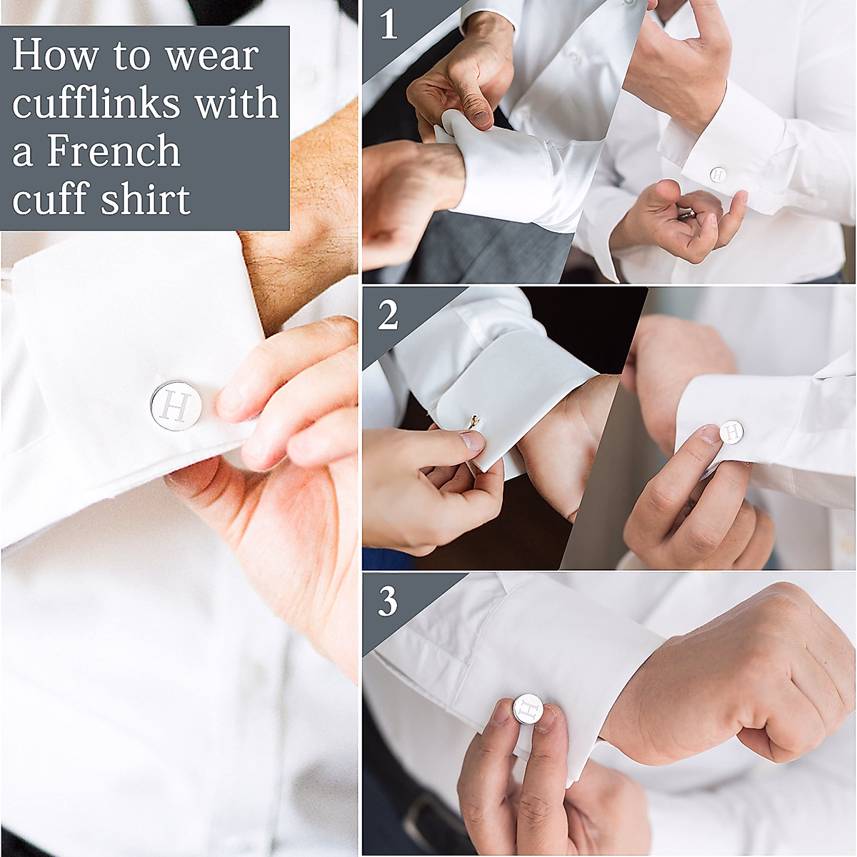 LOYALLOOK Classic Engraved Initial Cufflinks and Tie Clip Bar Set Alphabet Letter Formal Business Wedding Shirts J