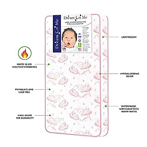 Dream On Me Twilight 80 Coil Spring Crib and Toddler Bed Mattress, Wave Pink, 5"