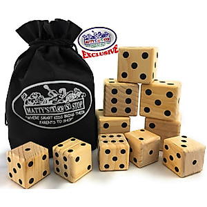 Matty's Toy Stop Deluxe 10pcs Wooden Lawn Dice Set - Features 5 (2.75") and 5 (2") Large Wooden Dice with Storage Bag