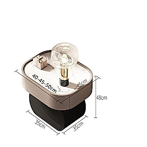 HIGOH Bedside Table Light Luxury Bedside Table Round Solid Wood Rock Board Black Bedside Table Advanced Storage Bed Wood Table