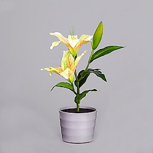 Solar Flower Pot LED Light Lily Flower Table Lamp Decorative Plant Garden Light Lawn Lamp for Room Outdoor Decoration (Yellow)