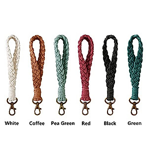 XGALBLA Soft Macrame Keychain Boho Handmade Wristlet Bracelet Keychain Country style Wrist Lanyard Handmade Weave Exquisite Holder for Women(Pea Green)