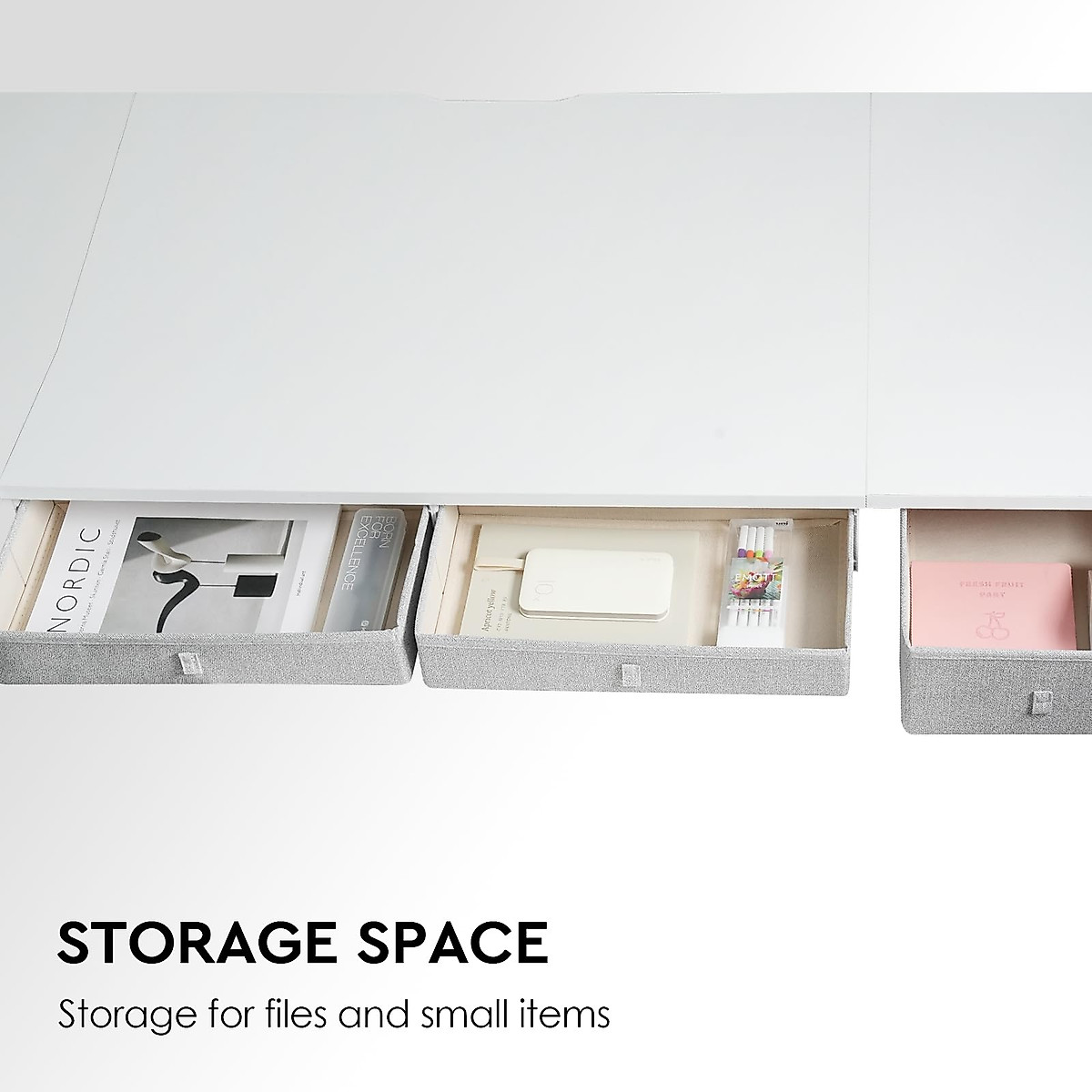 Ｍａｉｈａｉｌ Home Office Desk with Drawers and Shelves, 55” Computer Corner Desk for Small Space, Small L Shaped Desk with Side Storage for Bedroom, White