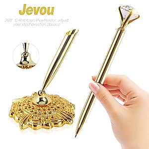 Jevou Hollow Round Pen Holder Signing Pen Set with Big Crystal Diamond Pen for Wedding Bridal Engagement Party Favors, Golden