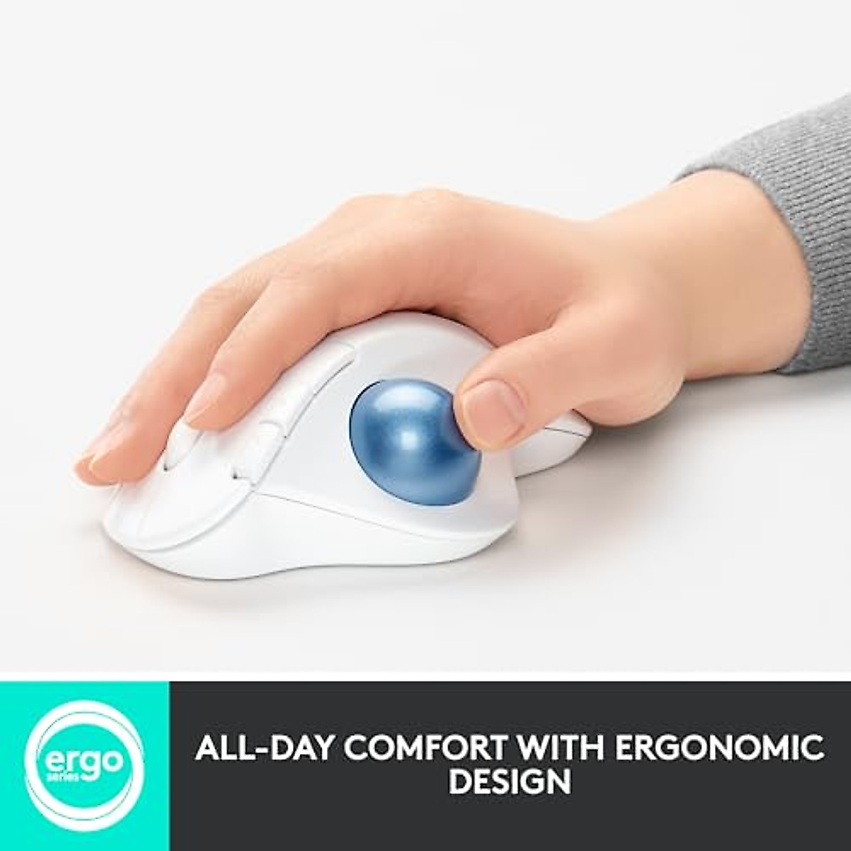 Logitech ERGO M575 Wireless Trackball Mouse - Easy thumb control, precision and smooth tracking, ergonomic comfort design, for Windows, PC and Mac with Bluetooth and USB capabilities - Off White