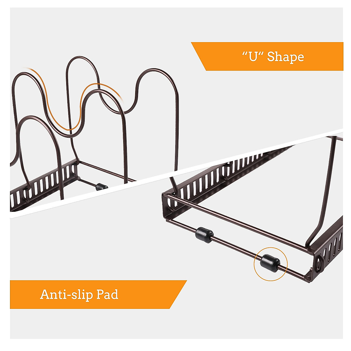 HAYAN Pot Rack Organizer Expandable Pan Holder for Cabinet, Adjustable Dividers, Pot Lid Organizer for Kitchen Counter and Cabinet (7 Compartments)