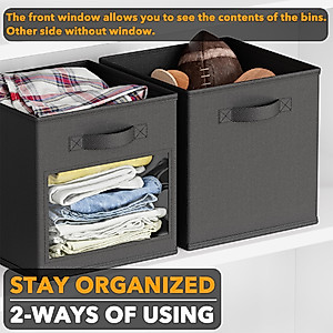 SpaceAid Storage Cubes with Clear Windows, Set of 6 Fabric Bins, 11 Inch Foldable Baskets Boxes for Closet, Cubby Shelf or Cube Storage Organizer, Black
