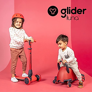 Yvolution Luna Ride On Scooter with Removable Storage Trunk & Seat, 3-in-1 Kick Scooter with LED Light-up Wheel Lights, Adjustable Height Push Bar for kids Age 10 Months to 10 Years(Red)