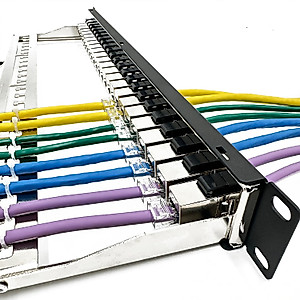 ETS 24-Port CAT6A FTP Shielded 1U Patch Panel 19-Inch Loaded w/Tool-Less Keystone Jacks Rackmount or Wallmount