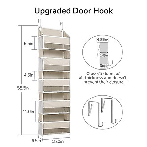 ULG 1-Pack Over Door Organizer with 5 Large Pockets 10 Mesh Side Pockets, 44 lbs Weight Capacity Hanging Storage Organizer with Clear Window for Bedroom Bathroom Kitchen, RV, Camper, Beige