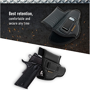 Houston Gun Holsters IWB Gun Holster with Mag Pouch by Houston - ECO Leather Concealed Carry Soft Material | FITS 1911 5inch & 4inch Barrel, Browning 9 mm (Right), Carbon Fiber