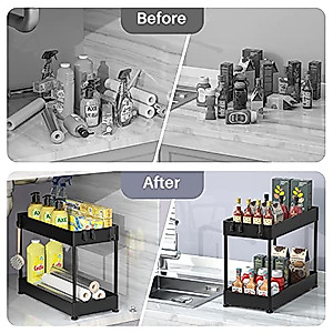 TIMEBAL 2 Pack Under Sink Organizers and Storage, 2 Tier Bathroom Organizer Countertop kitchen Sink Organizer Shelf Basket, Bathroom Counter Sink Organizer Multi-purpose Under Sink Storage for Kitchen