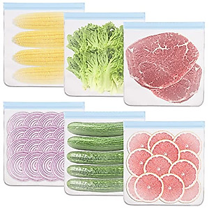 Ingeware Reusable Freezer Bags, 6 Pack Gallon Flat Reusable Freezer Bags Leakproof Resealable Freezer Bags for Meat Fruit Veggies Nuts (Blue)