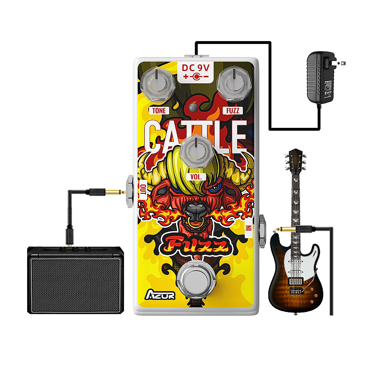 AZOR Fuzz Pedal Cattle Analog Guitar Effect Classic Stylish Pedal for Electric Guitar True Bypass