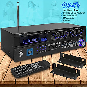 Pyle 6-Channel Bluetooth Hybrid Home Amplifier - 2000W Audio Rack Mount Stereo Power Amplifier Receiver w/ Radio, USB/AUX/RCA/MIC, HD/Optical/Coax, AC-3, DVD Inputs, Dual 10 Band EQ - PT6060CHAE
