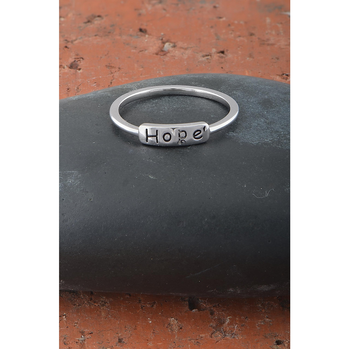 SILVERCLOSEOUT Rhodium Plated Sterling Silver Ladies Stackable Hope Inspiration Ring - Size 5