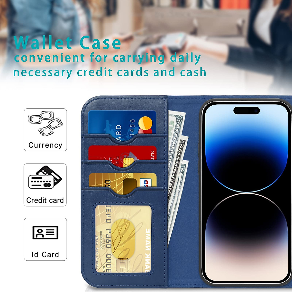FYY Designed for iPhone 14 Pro 6.1 Case, [Compatible with Magsafe Charging] 2-in-1 Magnetic Detachable Wallet Phone Case with Card Holder Protective Cover for iPhone 14 Pro 6.1" 2022 Blue