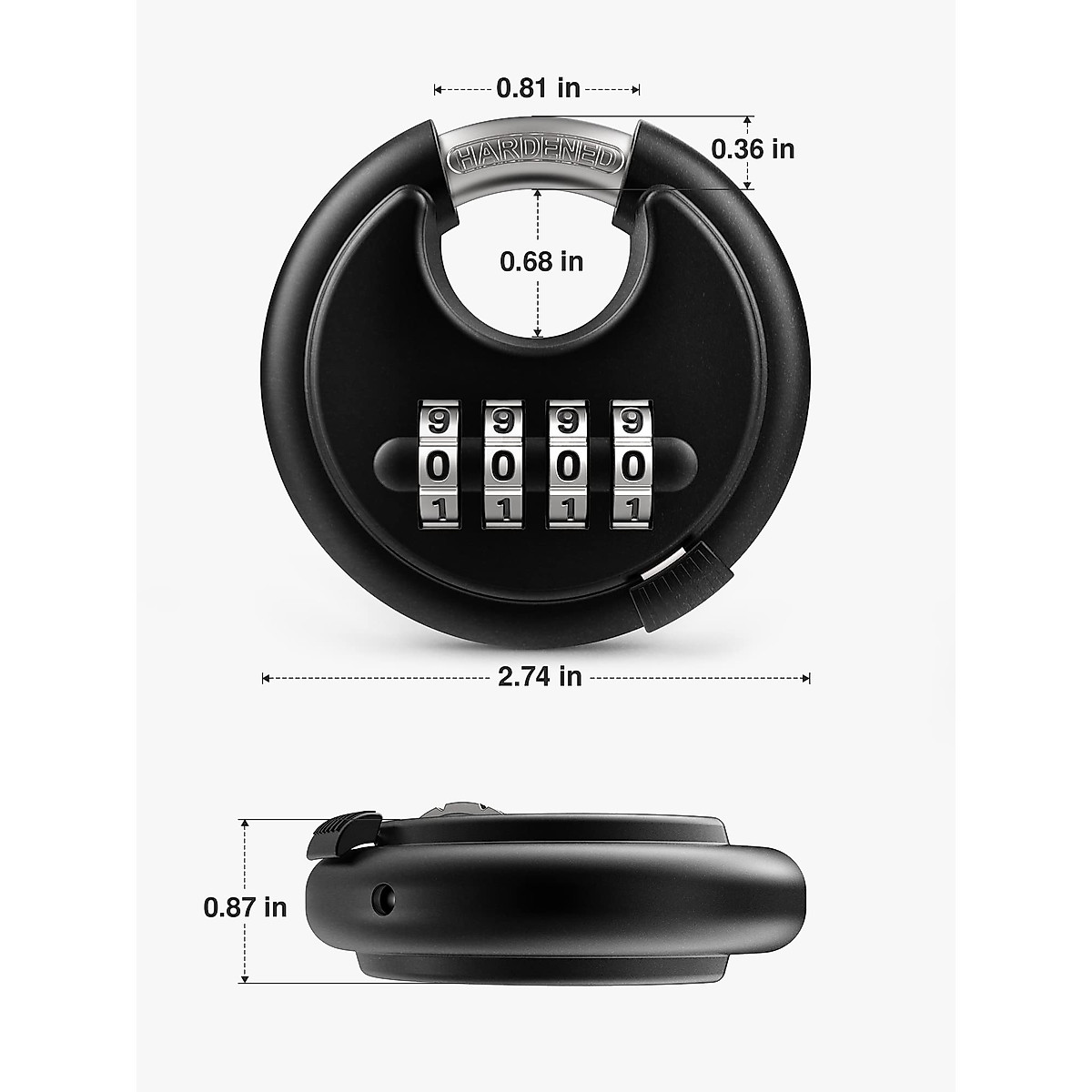 Puroma Combination Lock, 4 Digit Disc Padlock with Hardened Steel Shackle, Keyless Heavy Duty Combo Lock for Outdoor Sheds Fence, Gate Hasps, Storage Unit, School Gym Locker (1 Pack, ‎Black)