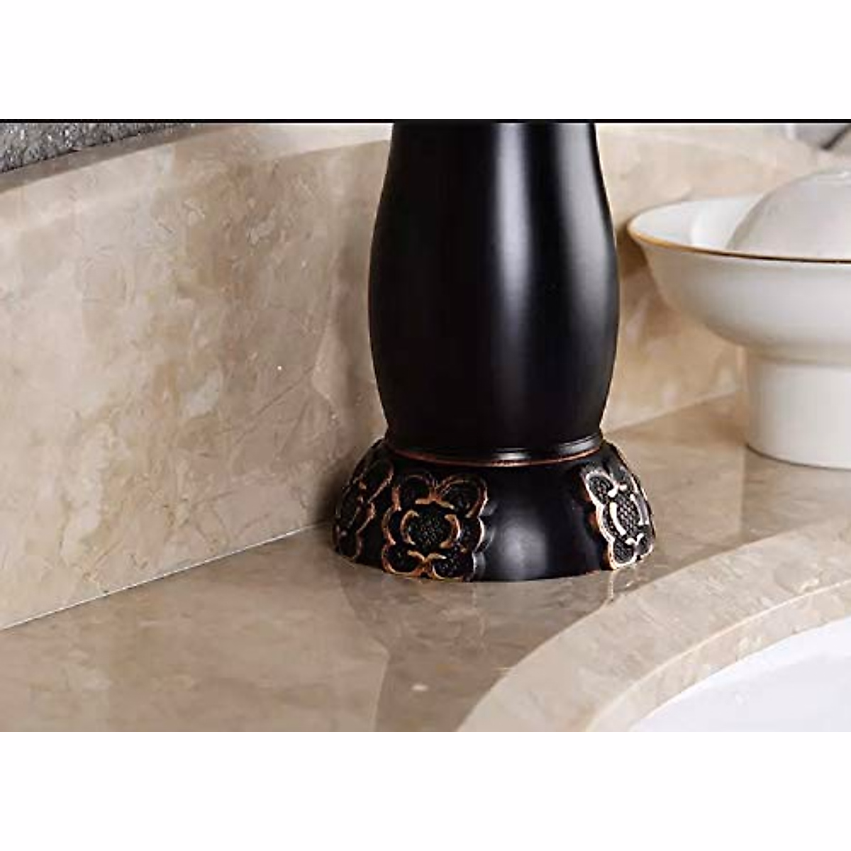 SimplyCopper 15" Round Vintage Look Copper Bucket Vessel Sink with GREEN Patina with Drain and 13" ORB Clayborne Vessel Filler Faucet