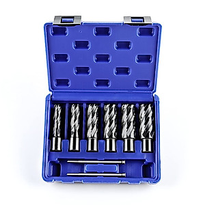 OSCARBIDE Annular Cutter Set 8 Pieces, 3/4"Weldon Shank,2"Cutting Depth,(9/16,11/16,13/16,15/16,1,1-1/16) inch Cutting Diameter,Mag Drill Bits for Magnetic Drill Press with 2pcs Pilot Pins