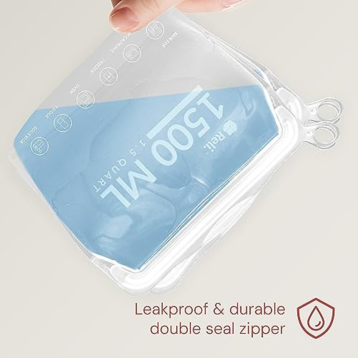 Reli. Reusable Silicone Bags (2 Pack) | Gallon (1500 ml), Clear | Silicone Freezer Bags for Food Storage| Reusable Food Storage Bags for Food, Meal Prep, Storage | Dishwasher/Freezer Safe