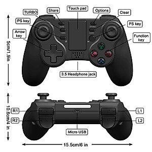 TechKen Wireless Controller Compatible with PS4/Slim/Pro with Dual Vibration | 6-Axis Motion Sensor | Audio Function