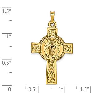 Solid 14k Yellow Gold Cross Catholic Patron Saint Jude Medal Pendant Charm - 37mm x 21mm