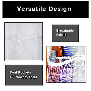 Smart Design Over-The-Door Organizer w/ 42 Pockets w/Elastic Trim & Hanging Hooks - VentilAir Mesh Fabric - Shoes, Pantry, Closet Storage - Home Organization (21 x 73 Inch) [White]