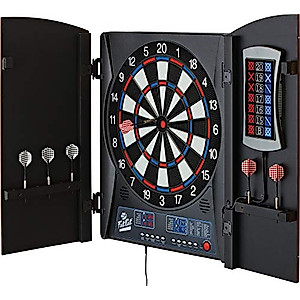 Fat Cat Mercury Electronic Dartboard, Built In Cabinet Doors With Integrated Scoreboard, Dart Storage For 6 Darts, Dual Display In Two Colors, Compact Target Face For Fast Play