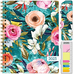 HARDCOVER 2023 Planner: (November 2022 Through December 2023) 8.5"x11" Daily Weekly Monthly Planner Yearly Agenda. Bookmark, Pocket Folder and Sticky Note Set (Teal Floral)
