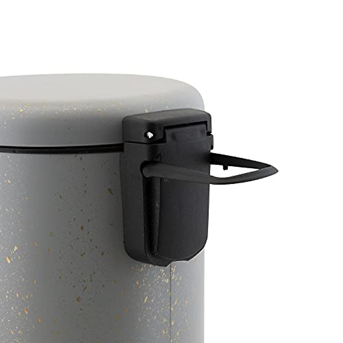 Elle Décor Step Bin with Lid Trash Can | Dimensions: 8.7"x 6.7"x 9.8" | 3 Liter | Speckled Design | Bathroom Accessories | Easy Open and Close | Grey