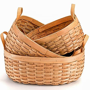 Elsjoy Set of 3 Wood Woven Storage Basket with Handles, Oval Fruit Bread Basket Organizer Rustic Rattan Nesting Basket Bin for Living Room, Bathroom, Kitchen, Home Decor