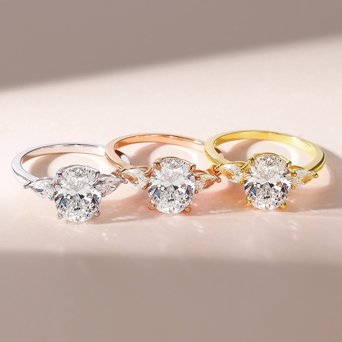 EAMTI 3CT 925 Sterling Silver Engagement Rings 3-Stone Oval Cut Cubic Zirconia CZ Wedding Promise Rings for Her Wedding Bands for Women Size 6