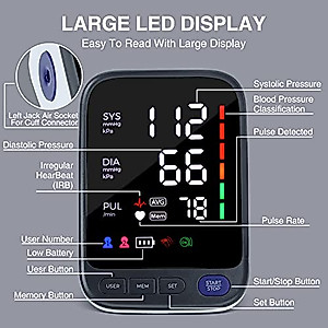 Blood Pressure Machine, Automatic Digital Blood Pressure Monitor with Uppre Arm Adjustable Large Cuff 8.7-16.5", 2 User 240 Memory, LED Backlit Display BP Monitors for Home Use