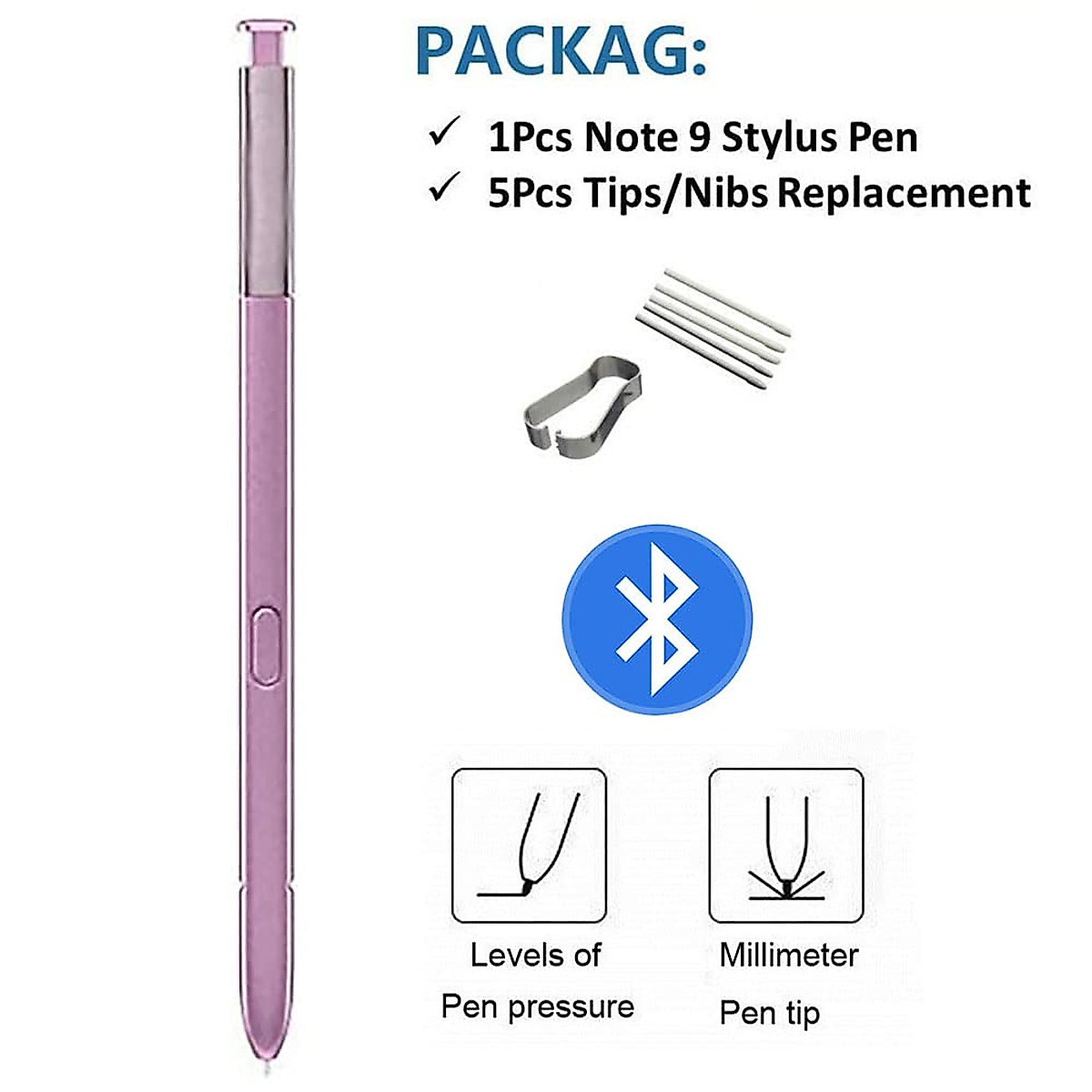 Galaxy Note 9 S Pen (WithBluetooth) Replacement for Samsung Galaxy Note 9 N960 All Versions Stylus Pen with Tips (Purple)