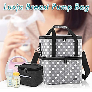 LUXJA Breast Pump Bag with 2 Insulated Compartments for Breast Pump and Cooler Bag, Pumping Bag for Working Mothers (Fits Most Major Breast Pump), Gray Dots