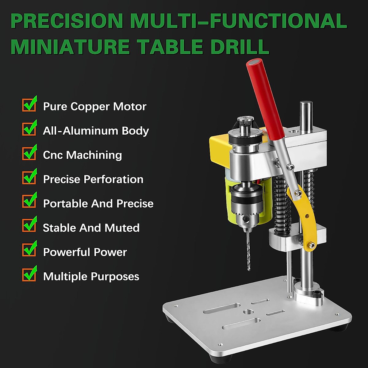Mini Drill Press, Benchtop Drill Press, Small Drill Press 7-Speed CNC 795 Motor Portable Precision Drilling Machine B10 Chuck for DIY Jewelry Metal Wooden Acrylic