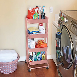 ECR4Kids 4-Tier Metal Rolling Utility Cart, Multipurpose Storage, Pink