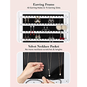 Nicetree Jewelry Cabinet Armoire with 2 Drawers, Lockable Standing Jewelry Mirror Cabinet, Full Length Mirror with Jewelry Storage, White