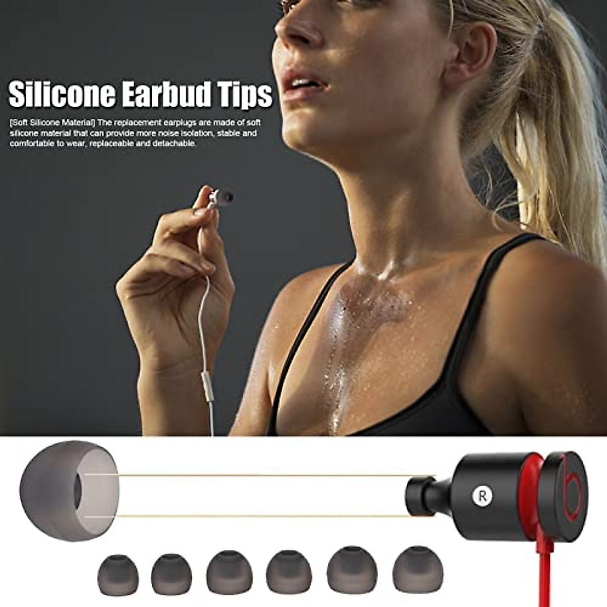 ASHATA 36Pcs Soft Silicone Earbuds Tips for in Ear Headphones, Noise Cancelling Eartips Eargels Earpads Earbud for Inner Hole from 4.5mm to 6.0mm in Ear Headphone Earphone