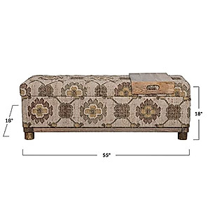 Creative Co-Op Cotton Kilim Upholstered Mango Wood Bench with Floral Pattern and Removable Tray, Multicolor Sofas, 55" L x 18" W x 19" H