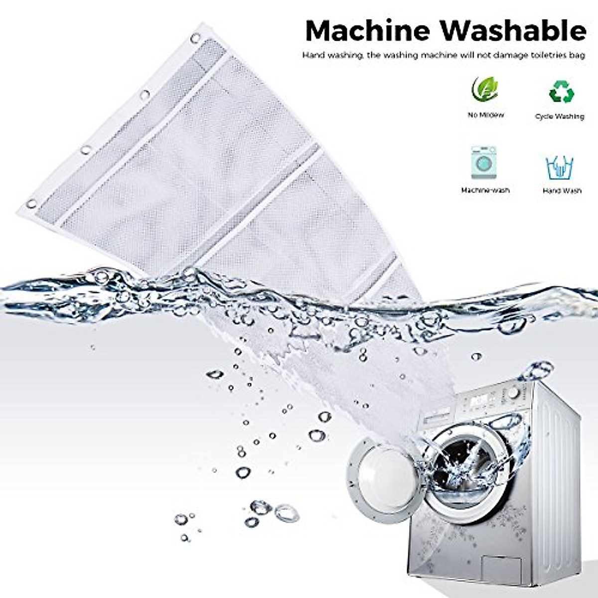 Yihoon Mesh Shower Caddy Curtains Organizer - Hanging Bathroom Shower Curtain Rod/Liner Hooks Accessories with 6 Pockets Save Space in Small Bathroom Tub 4 Rings