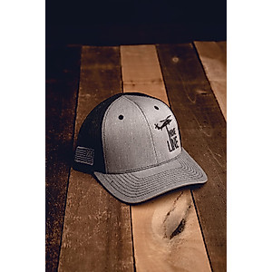 Nine Line Snapback Dropline Hat - Adjustable Trucker Baseball Cap with Mesh - Embroidered American Flag and Dropline Logo - Unisex Tactical Hat Sports Outdoors (HeatherGray/Black)