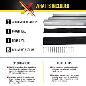 Xcluder X2 Rodent Proof Overhead Sectional Door Seal Kit, 12'3” Wide for 1.5” Thick Doors, Stops Mice, Rats and Weather, Suitable for Residential or Commercial Property Use, for 9’, 10’ and 12’ Doors