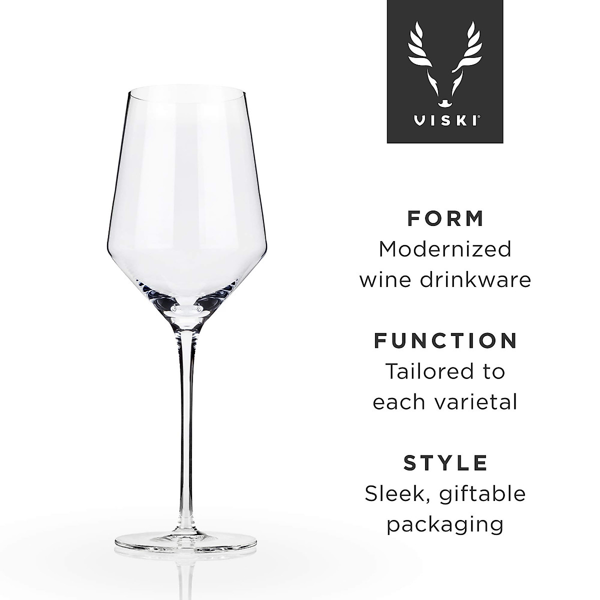 Viski Raye Angled Crystal Chardonnay Wine Glasses Set of 2, No-Lead Premium Crystal Clear Glass, Modern Stemmed, Flat Bottom White Wine Gift Set, 13oz