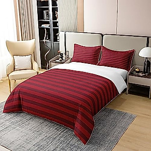 100% Natural Cotton Red Striped Duvet Cover Full Size Kids Girls Women Stripe Bedding Set Ticking Stripes Farmhouse Quilt Cover Geometric Lines Horizontal Stripes Room Decor Comforter Cover